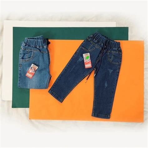 خرید و قیمت شلوار جین بچگانه کمر کش آبی تیره و روشن 2 تا 10 سال ترب