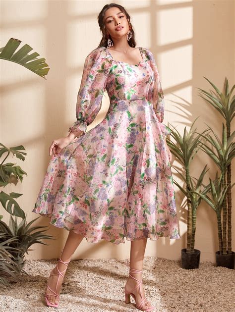 Shein Modely Floral Lantern Sleeve Dress Long Evening Dresses Shein Uk