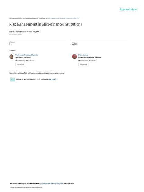 Risk Management In Microfinance Institutions Pdf Microfinance Credit Risk