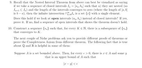 Solved 9 Recall That The Nested Interval Theorem From Above