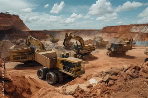 Surface Mining Operation With Massive Earthmoving Equipment Moving Dirt And Rock Created With