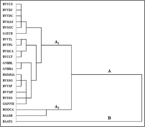 dendrogram of hierarchical clustering analysis hca for the 21 species