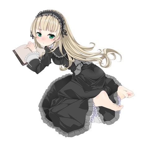 Safebooru Barefoot Black Dress Blonde Hair Blush Book Dress Feet