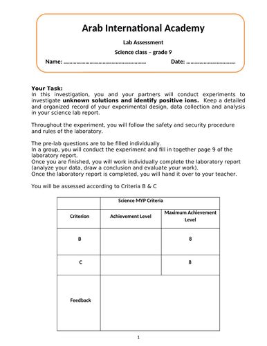 Lab Identifying Ions Teaching Resources