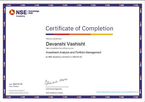 Passed Investment Banking And Portfolio Management Course Devanshi Vashisht Posted On The