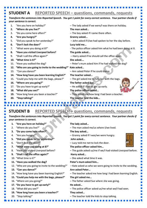 Reported Speech Questions Commands Pair Work ESL Worksheet By Petpet