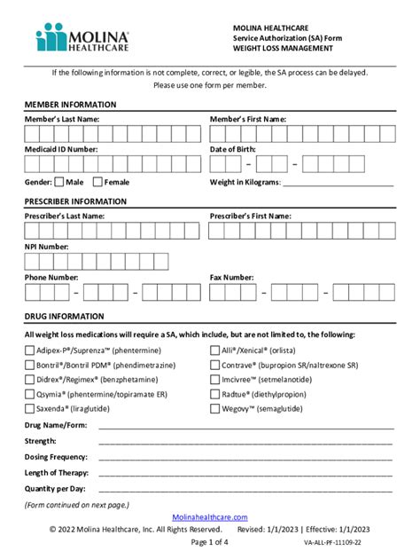 Fillable Online Molina Healthcare Service Authorization Sa Form