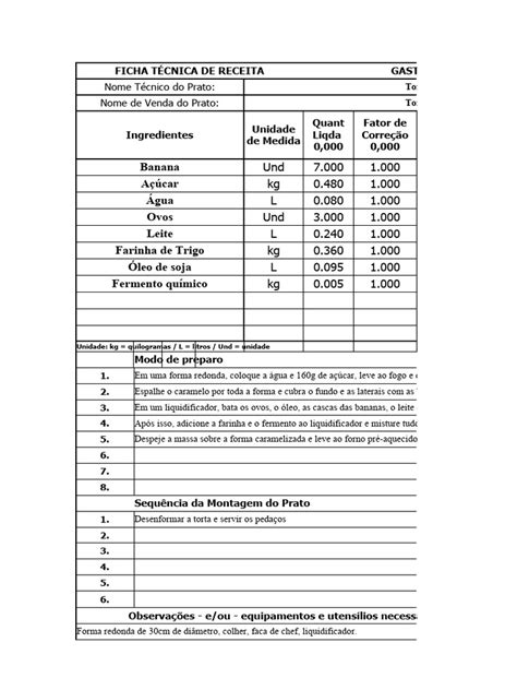Ficha Técnica Uam Torta De Cascas De Banana Pdf