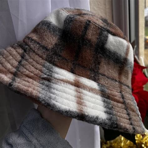 Brown Checked Bucket Hat Looks Very Cute And Keeps Depop