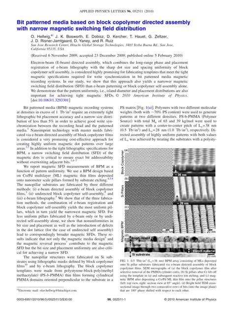 Pdf Bit Patterned Media Based On Block Copolymer Directed Assembly With Narrow Magnetic