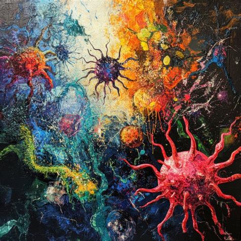 Virus Transformation And Mutation Depicted In Vibrant Colors