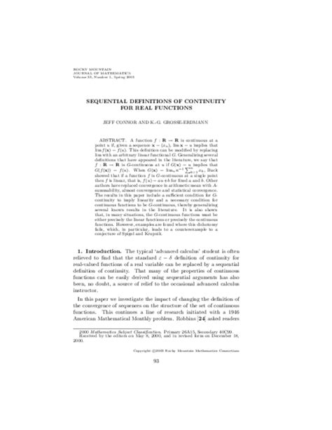 Pdf Sequential Definitions Of Continuity For Real Functions