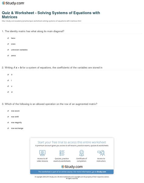 Quiz Worksheet Solving Systems Of Equations With — Db
