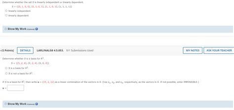 Solved Determine Whether The Set S Is Linearly Independent Chegg Com