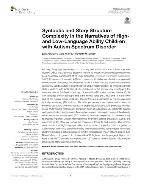 Pdf Syntactic And Story Structure Complexity In The Narratives Of High And Low Language