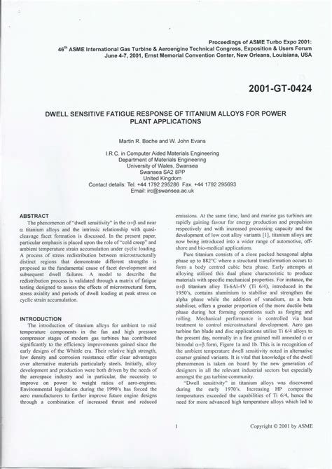 Pdf Dwell Sensitive Fatigue Response Of Titanium Alloys For Power