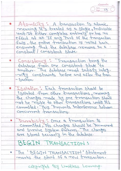 Sql Handwritten Notes Limitlesslearning
