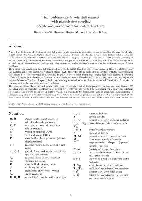 Pdf High Performance Four Node Shell Element With Piezoelectric