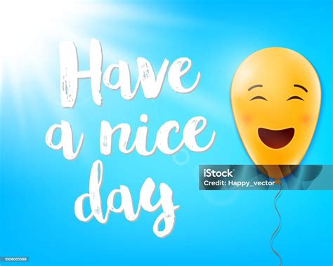 크리에이 티브 벡터 일러스트 레이 션 현실적인 웃는 풍선의 얼굴에 고립 된 배경 영감을 인용 예술 디자인입니다 긍정적인 분위기 텍스트좋은 하루 되세요 추상 개념 그래픽