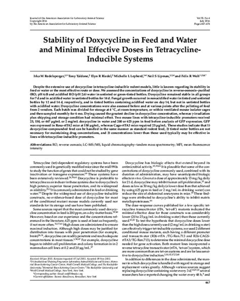Pdf Stability Of Doxycycline In Feed And Water And Minimal Effective