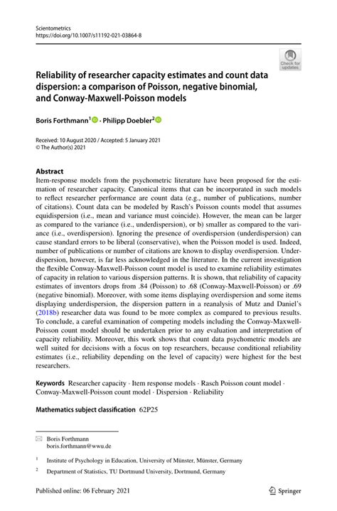 Pdf Reliability Of Researcher Capacity Estimates And Count Data Dispersion A Comparison Of