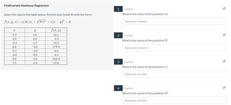Solved Multivariate Nonlinear Regression Points Given Chegg