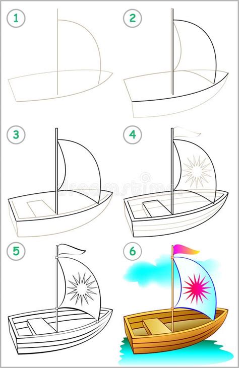 Page Shows How To Learn Step By Step To Draw A Boat Stock Vector Illustration Of Outline