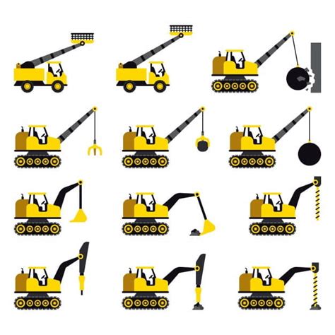 평면 스타일의 건설 차량 아이콘 세트 Eps Uidownload