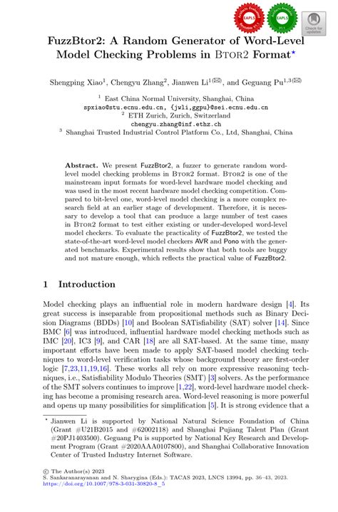 Pdf Fuzzbtor2 A Random Generator Of Word Level Model Checking Problems In Btor2 Format