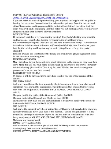 Filipino Wedding Reception Script Pdf Wedding Bride