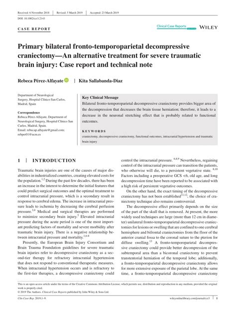 Pdf Primary Bilateral Fronto‐temporoparietal Decompressive Craniectomy—an Alternative