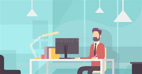 Man Working At Computer Vector Stock Vector Illustration Of Collar Caucasian 33607014
