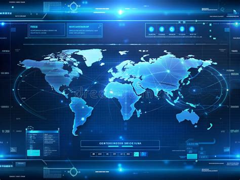 Futuristic Blue Digital Interface With World Map And Data Stock Image
