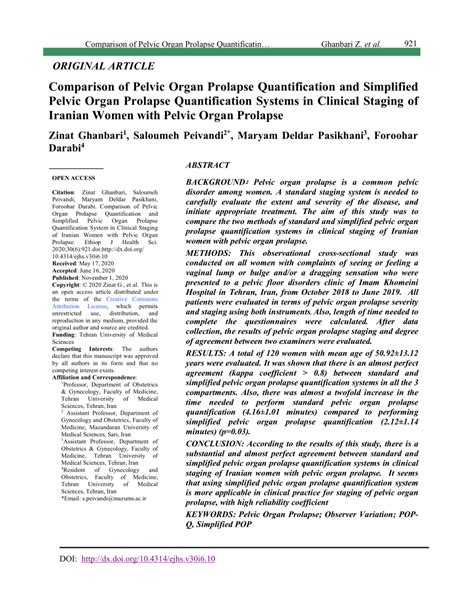 Pdf Comparison Of Pelvic Organ Prolapse Quantification And Simplified