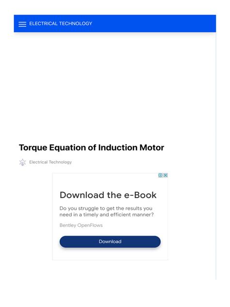 Torque Equation Of Induction Motor Electrical Technology Pdf