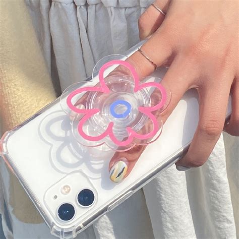 [빠른배송] 투명 아크릴톡 보라 꽃 패턴 반구톡 레진톡 반구 투명 스마트톡 핸드폰그립 톡홀더 아크릴톡 폰거치대 핸드폰거치대 핸드그립 아이폰케이스 신학기 남자 여자 커플