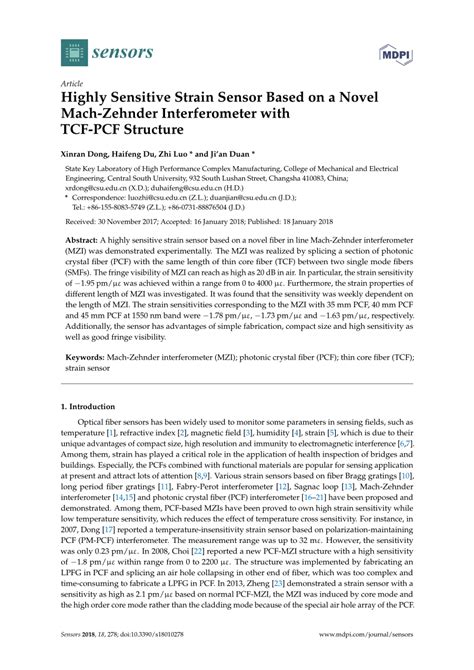 Pdf Highly Sensitive Strain Sensor Based On A Novel Mach Zehnder