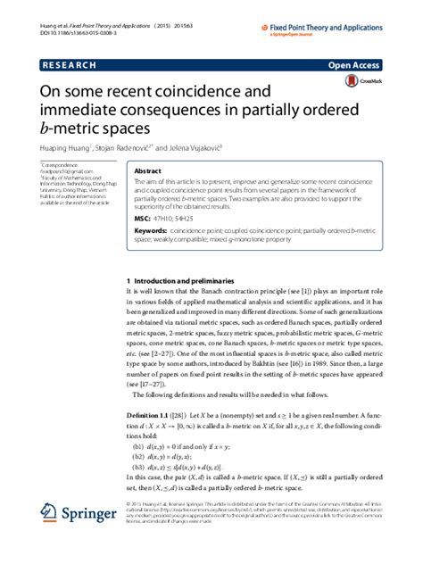 Pdf On Some Recent Coincidence And Immediate Consequences In Partially Ordered B Metric Spaces