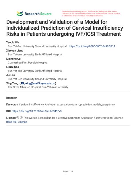 Pdf Development And Validation Of A Model For Individualized Prediction Of Cervical