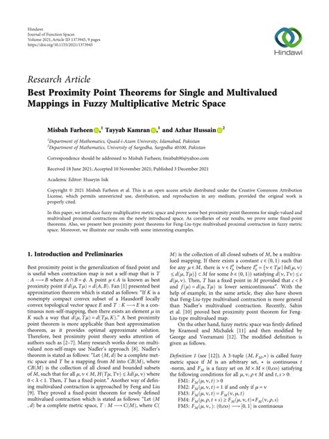 PDF Best Proximity Point Theorems For Single And Multivalued Mappings In Fuzzy Multiplicative