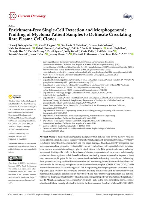 Pdf Enrichment Free Single Cell Detection And Morphogenomic Profiling Of Myeloma Patient
