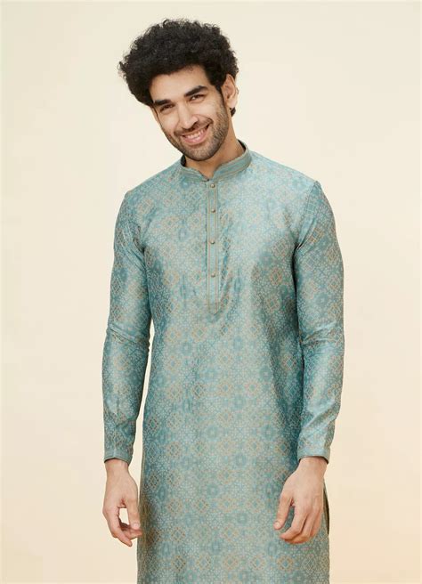 Buy Sage Green Lattice Patterned Kurta Set Online In India Manyavar