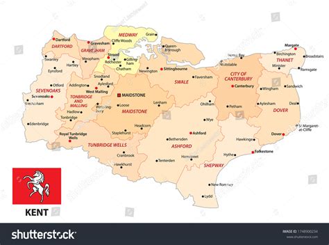 Administrative Vector Map English County Kent Stock Vector Royalty