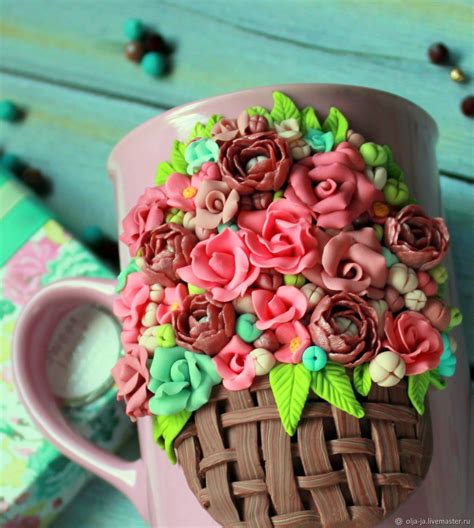 Картинки по запросу чашка декор из полимерной глины | Полимеры, Горшки ...