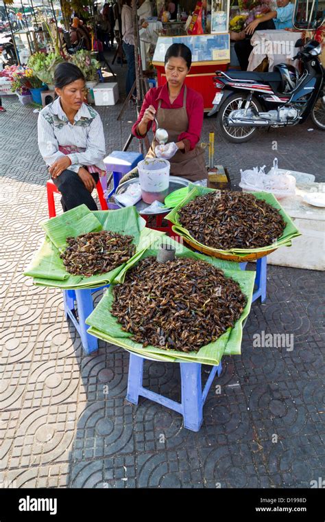 Sale Of Roasted Cockroaches On A Market In Phnom Penh Cambodia Stock