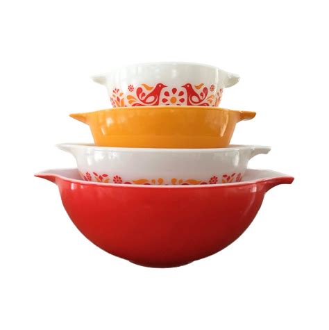Complete Set Of 4 Vintage Pyrex Cinderella Bowls Friendship Birds