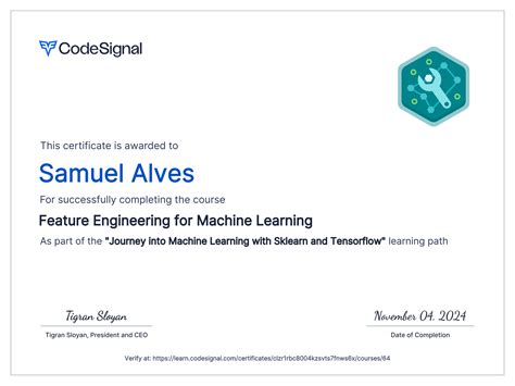 Course Certificate For Feature Engineering For Machine Learning