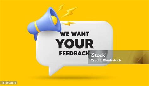 우리는 당신의 피드백 기호를 원합니다 설문 조사 또는 고객 의견 서명 3d 말풍선 배너입니다 벡터 3차원 형태에 대한 스톡 벡터 아트 및 기타 이미지 Istock
