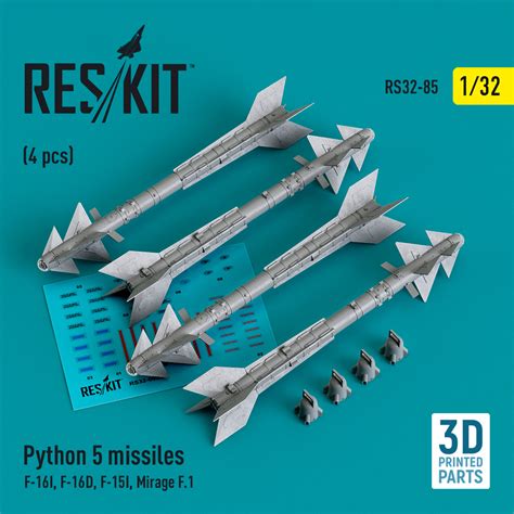 Python 5 Missiles 4pcs F 16i F 16d F 15i Mirage F1 3d Printed