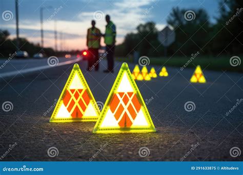 Reflective Traffic Triangles On Roadside Stock Image Image Of